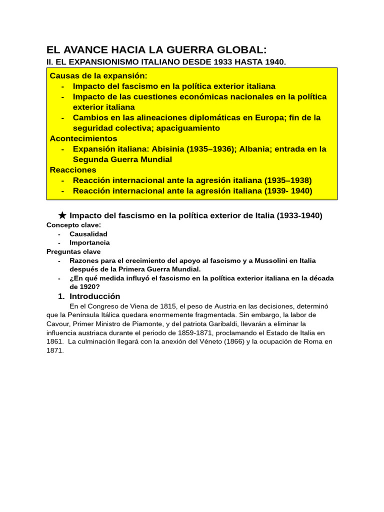 EL EXPANSIONISMO ITALIANO DESDE 1933 HASTA 1940 | PDF