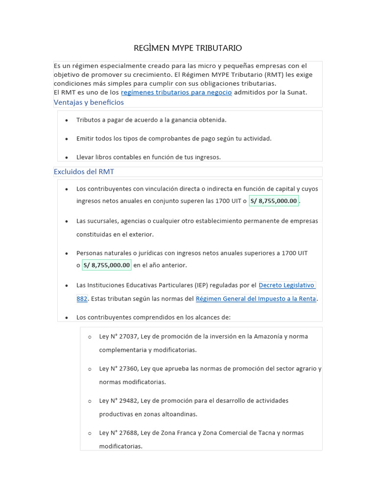 Regìmen Mype Tributario | PDF | Impuestos | Impuesto sobre la renta