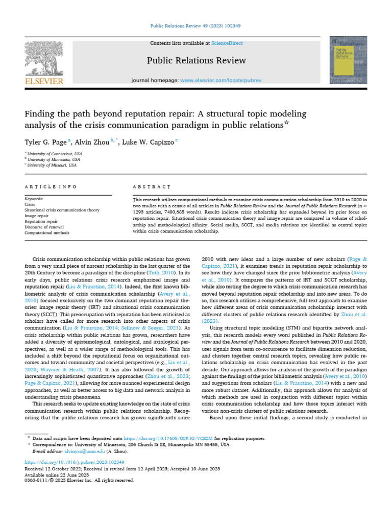 Finding The Path Beyond Reputation Repair - A Structural Topic Modeling ...