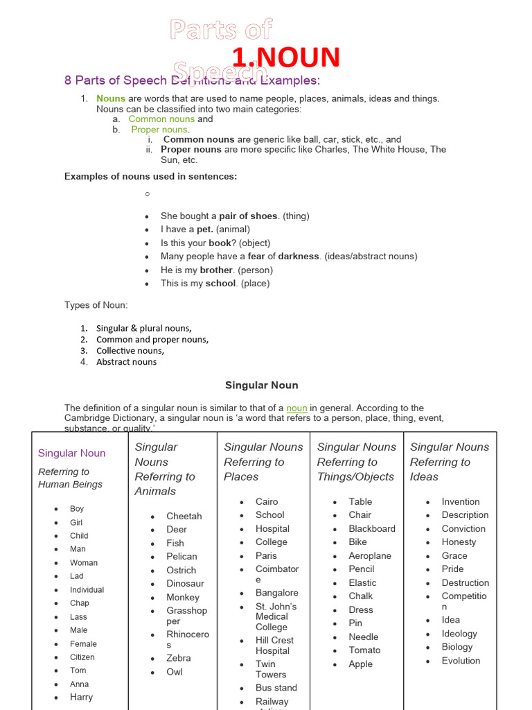 Understanding Nouns: Types and Examples | PDF | Noun | Grammatical Number