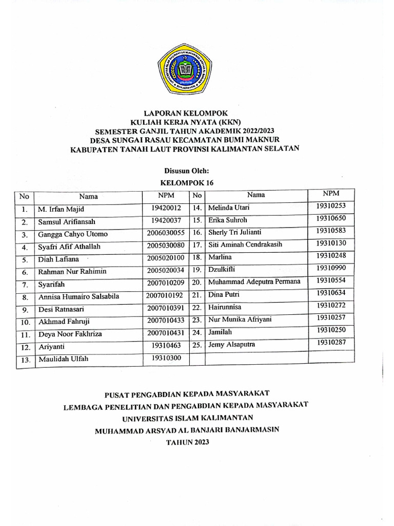 Laporan Kelompok KKN 16 | PDF