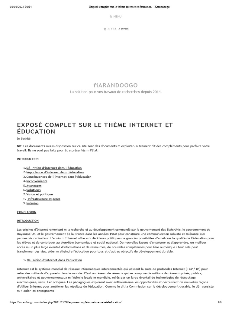 Exposé Complet Sur Le Thème Internet Et Éducation - Karandoogo | PDF ...