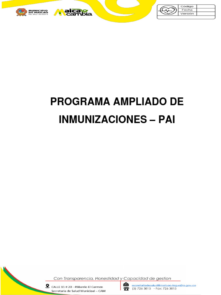 Programa Ampliado de Inmunizaciones - Pai | PDF