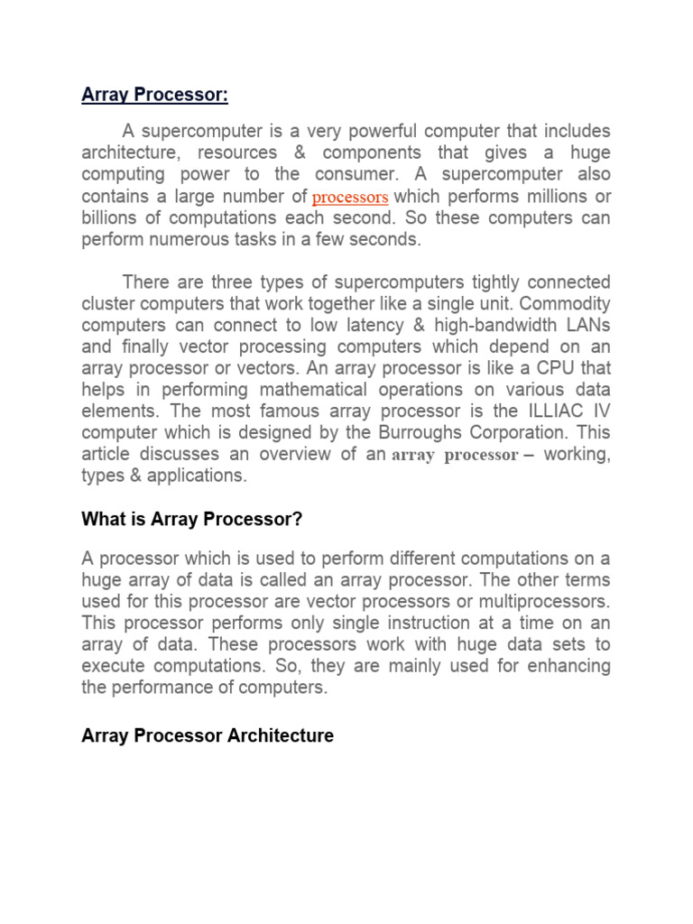 Array Processor | PDF | Central Processing Unit | Parallel Computing