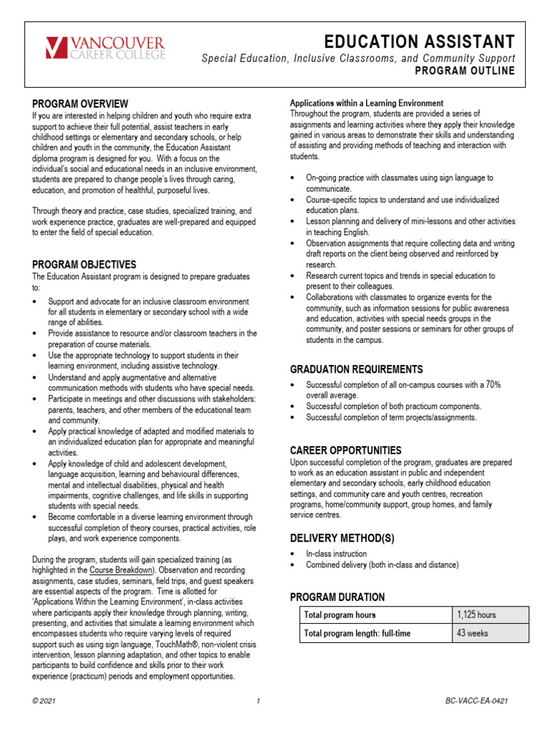 Education Assistant: Program Outline Program Overview | PDF | Autism ...