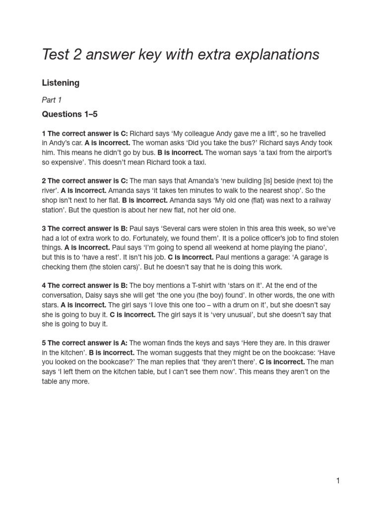 A2 Key 2 Test 2 Answer Key Listening Pdf