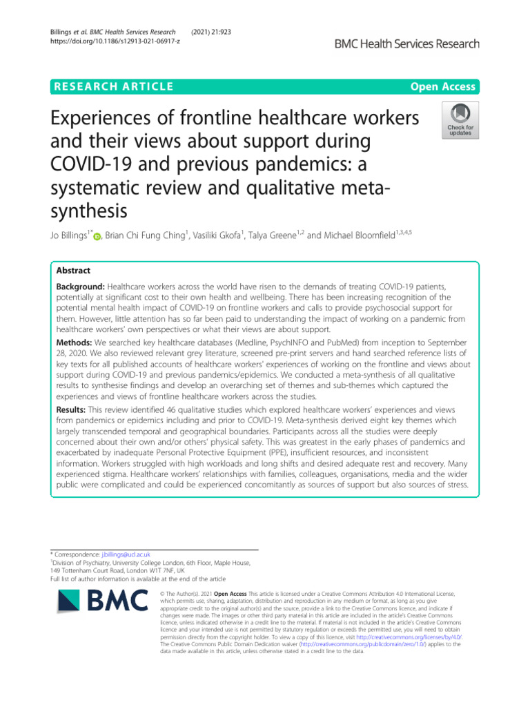 Experiences of Frontline HCWs | PDF