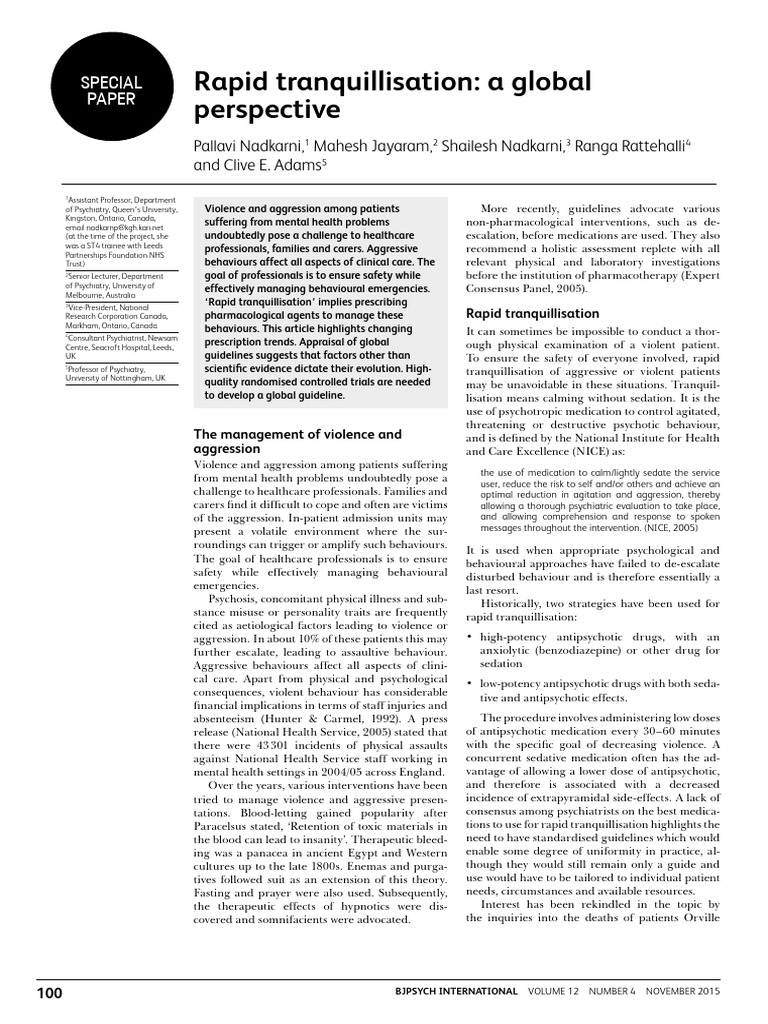 Rapid Tranquillisation A Global Perspective | PDF | Psychiatry ...