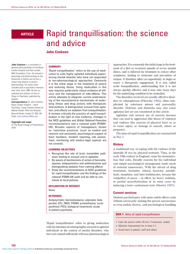 Rapid Tranquillisation-The Science and Advice | PDF | Antipsychotic ...