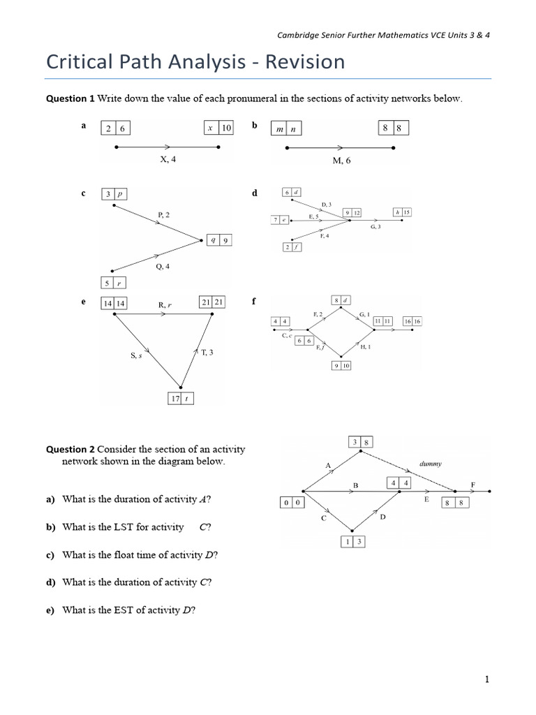Critical Path Analysis Problems From Cambridge Tests | PDF ...