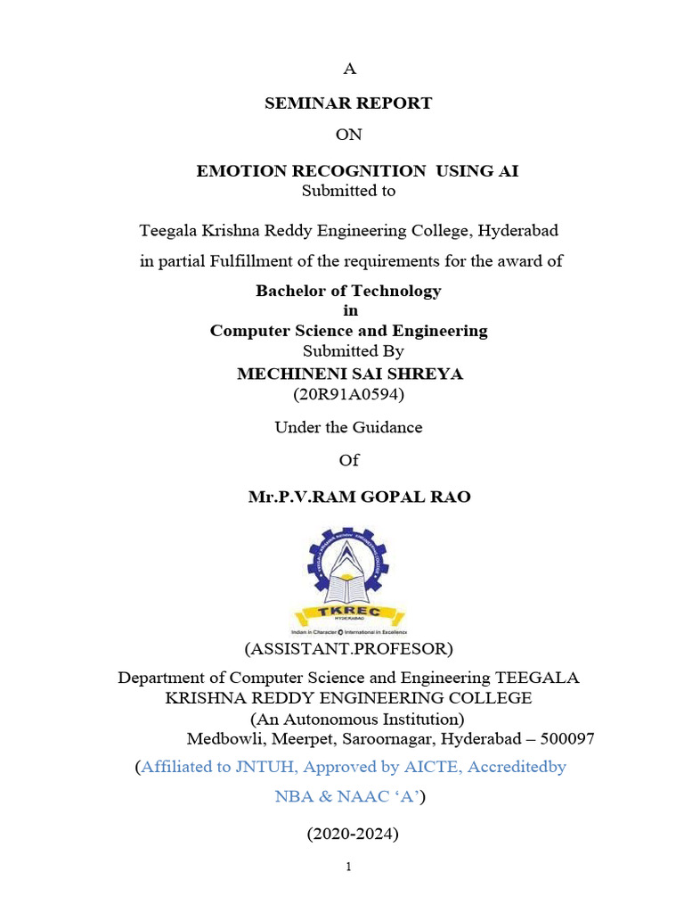 Technical Seminar Documentation - Docx Swetha G | PDF | Emotions | Intelligence (AI) & Semantics