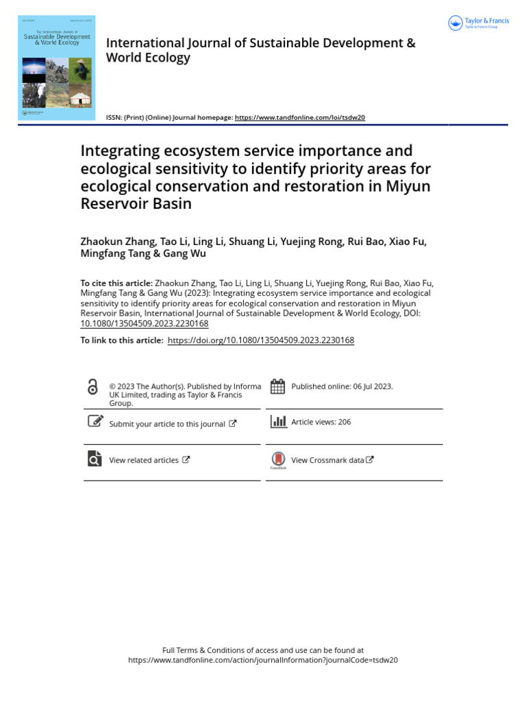 Integrating Ecosystem Service Importance and Ecological Sensitivity To ...