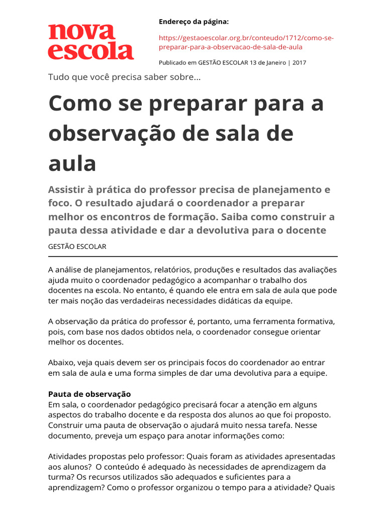 Como Se Preparar para A Observacao de Sala de Aula | PDF | Pedagogia ... Como Se Preparar para A Observacao de Sala de Aula | PDF | Pedagogia ...