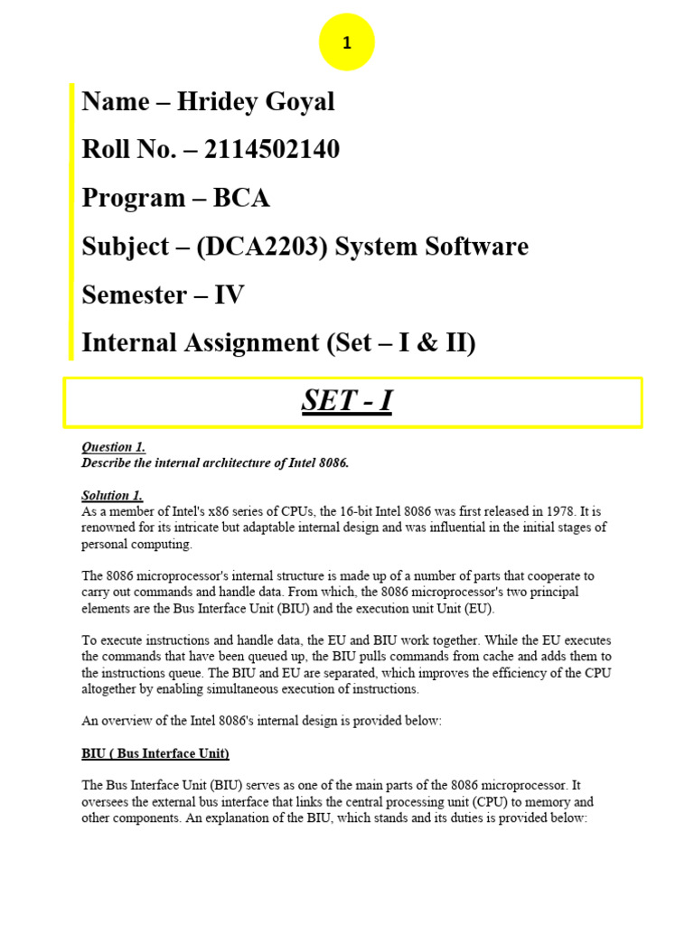 Hridey Goyal (DCA2203) System Software Assignment Answer of Sem 4th | PDF | Assembly Language ...