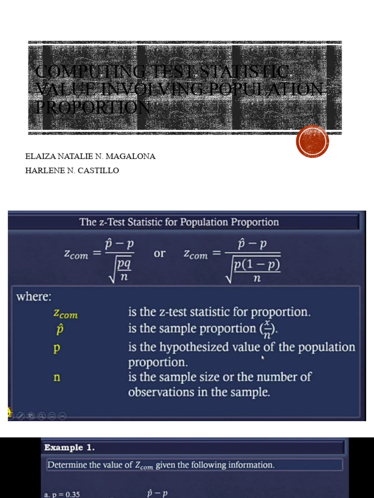 Computing Test Statistic Value Involving Population Proportion | PDF ...