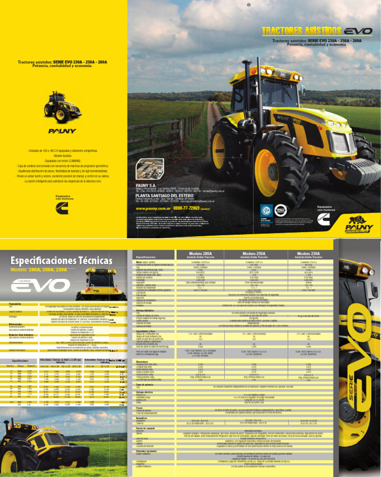 Tractores Asistidos Pauny EVO 230A-280A | PDF | Engranaje | Turbocompresor