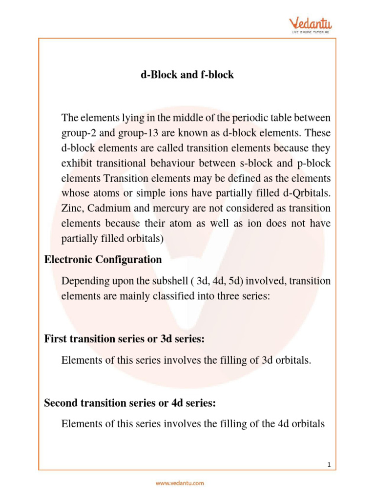 JEE Main 2023 Chemistry Revision Notes on D and F Block Elements | PDF ...