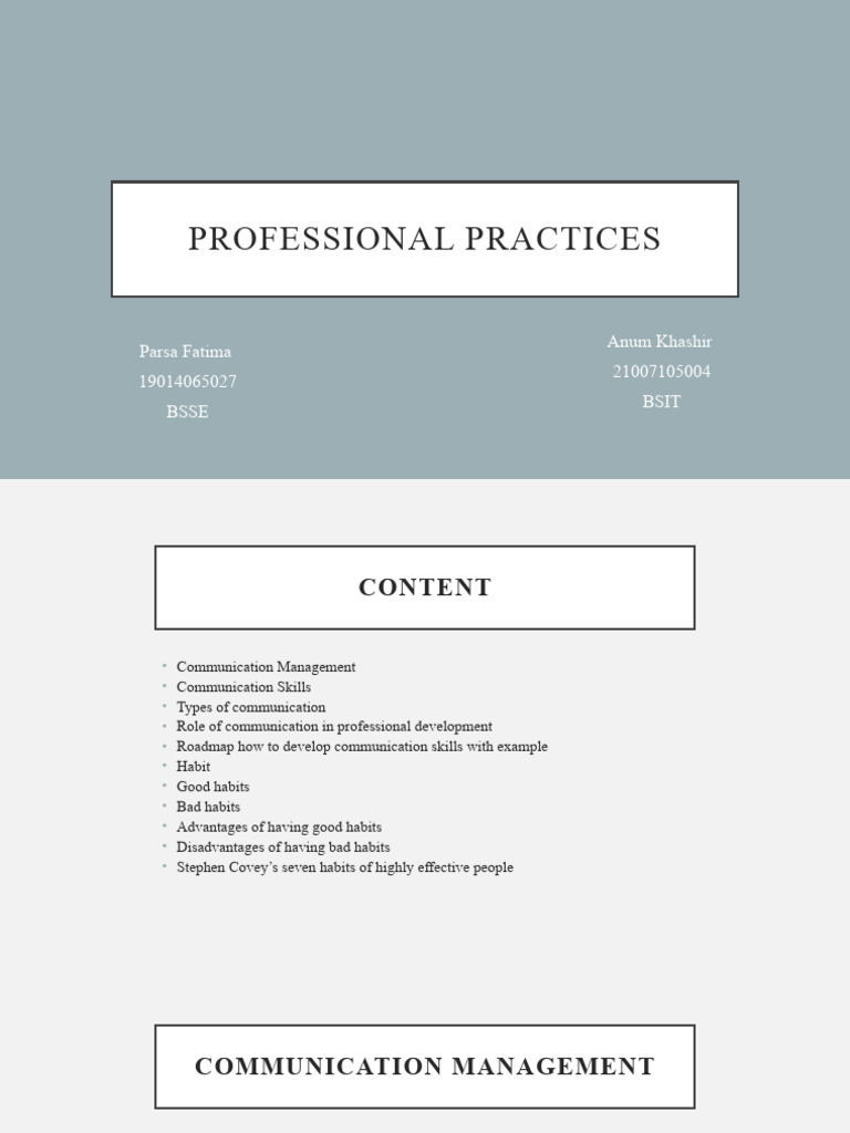 Presentation of Professional Practices | PDF | Communication | Habits