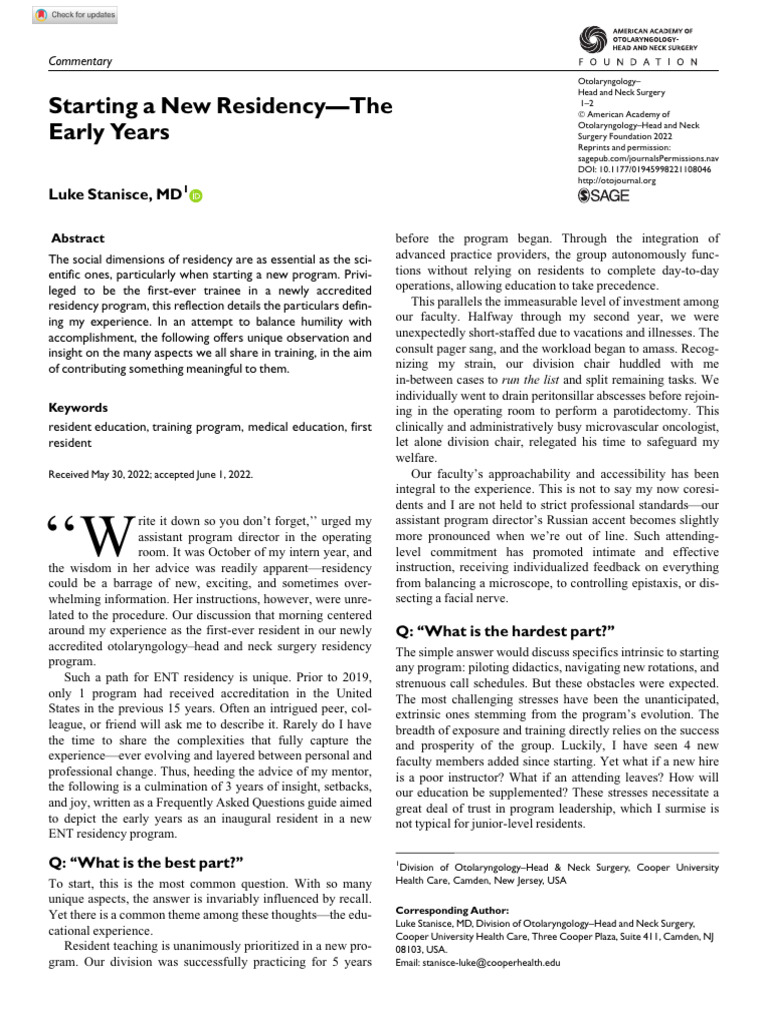 Starting A New Residency-The Early Years | PDF | Self-Improvement