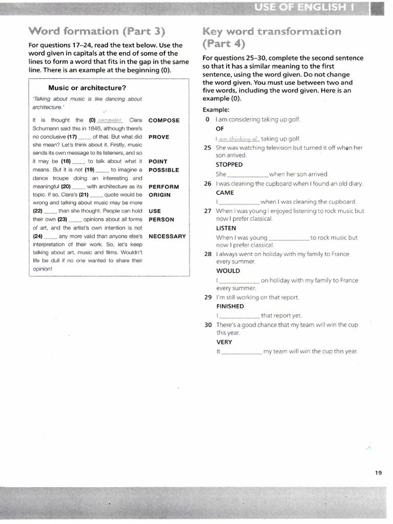 FCE Exam Prep - Part 3 and 4 (Use of English 1) | PDF
