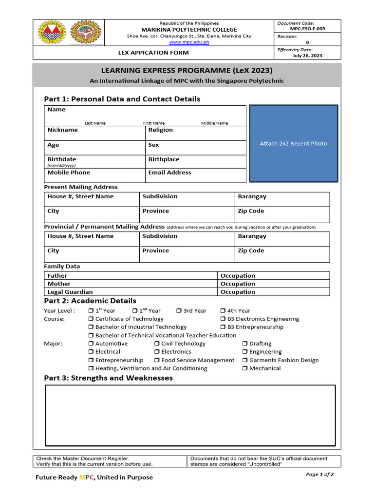 ESO FORM 009 LEX-Application-Form | PDF
