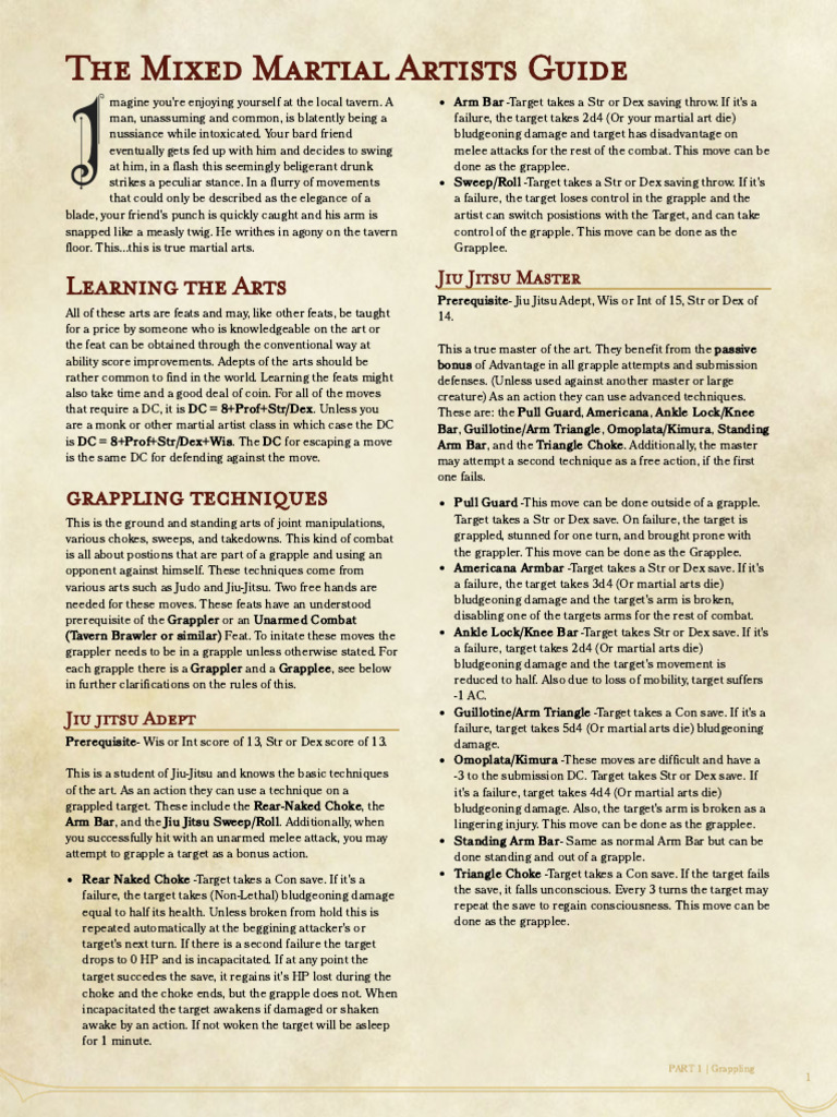 Martial Arts Guide 5e | PDF | Grappling | Brazilian Jiu Jitsu