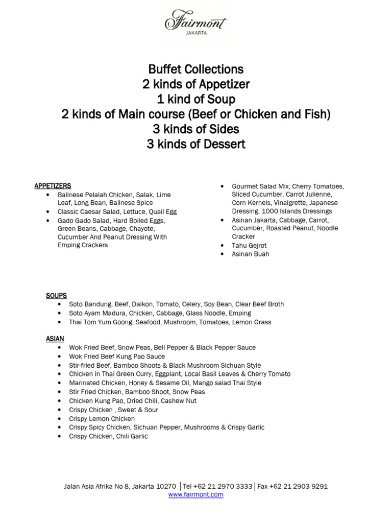 Buffet Menu | PDF | Indonesian Cuisine | Asian Cuisine
