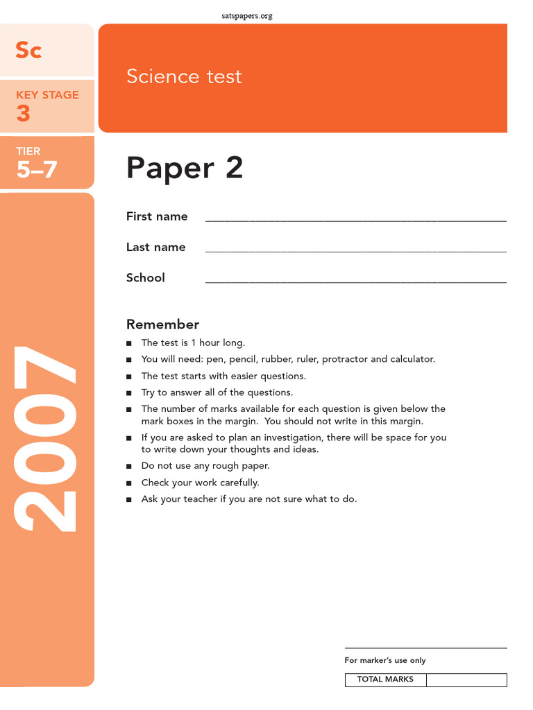 KS3 Science Test Paper 2 | PDF