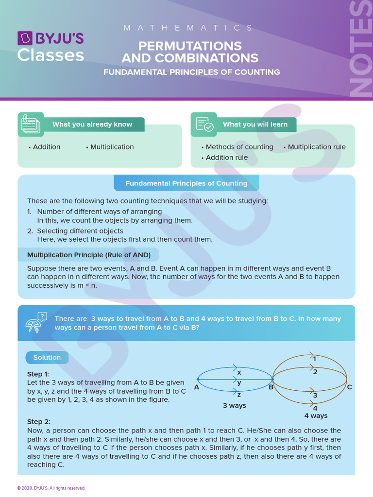 Permutations and Combinations: Fundamental Principles of Counting | PDF