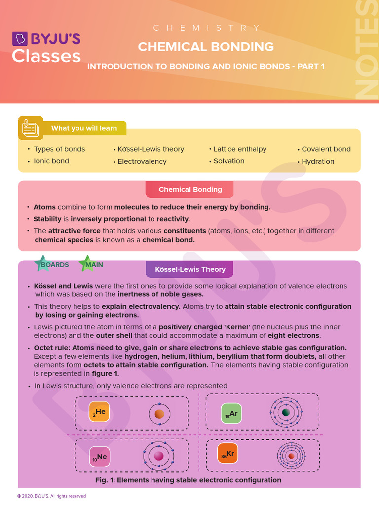 Chemical Bonding: Introduction To Bonding and Ionic Bonds - Part 1 | PDF