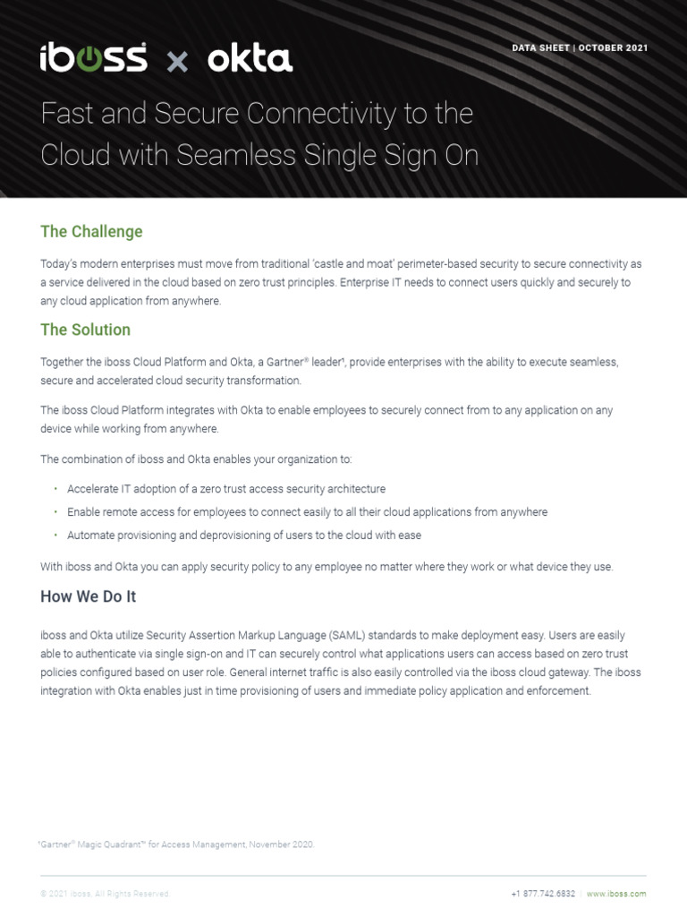 Iboss Okta Integration Data Sheet | PDF | Cloud Computing | Telecommunications