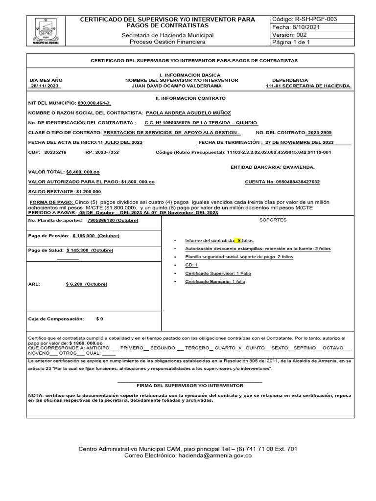 Certificado Supervisor - Cuenta 4 | PDF