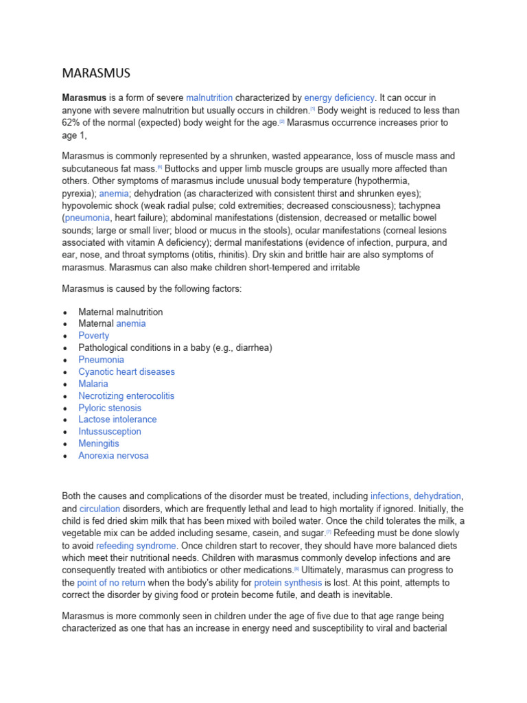 Marasmus: Causes, Symptoms, and Treatment | PDF | Nutrition | Diet ...