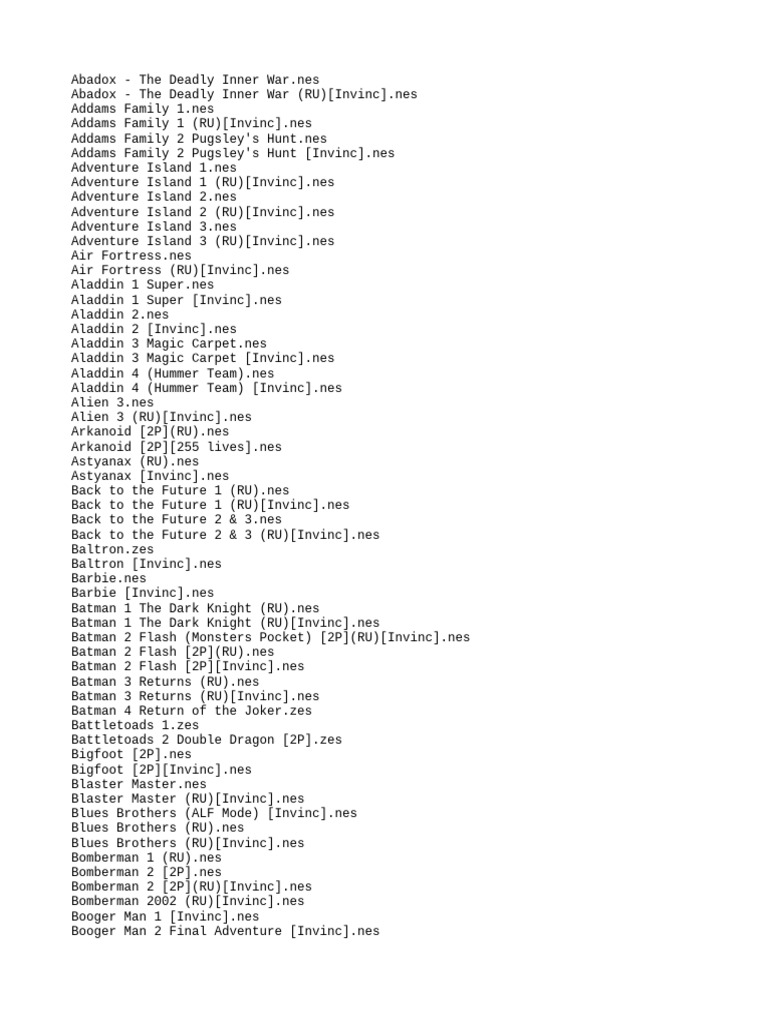Список игр NES (Dendy) | PDF | Mario | Video Games