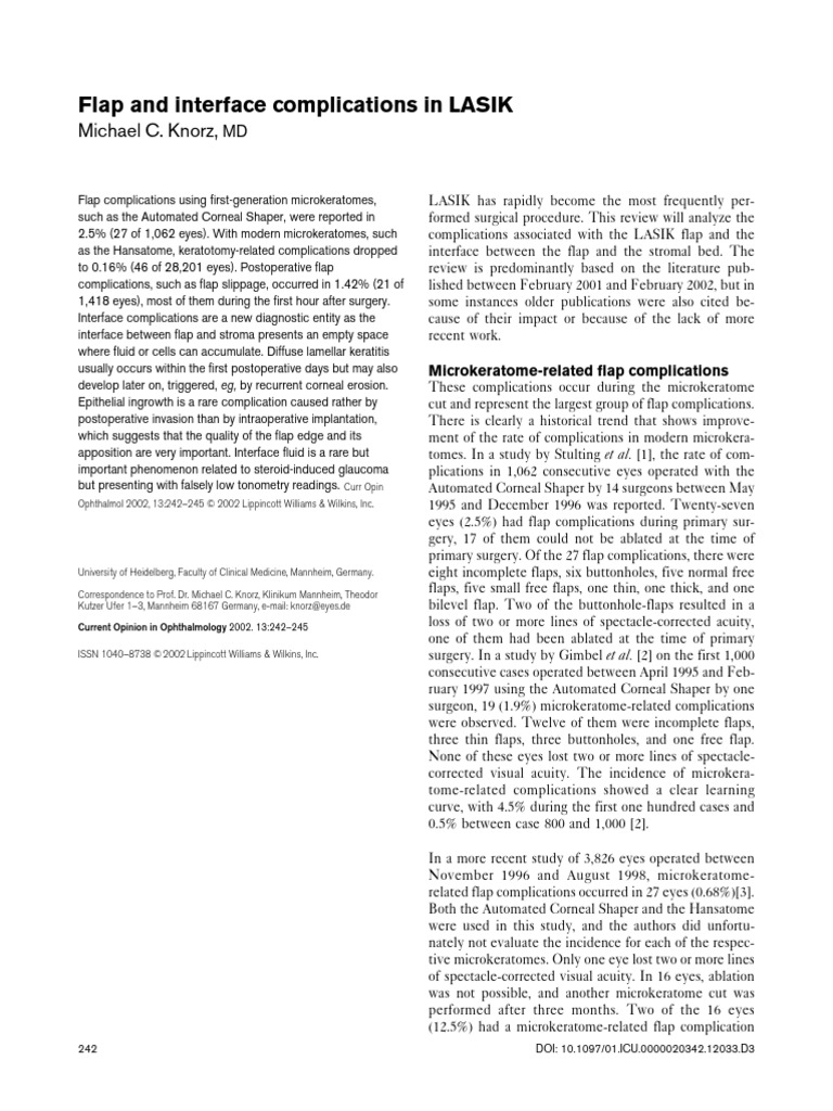 Flap and Interface Complications | PDF | Cornea | Human Eye