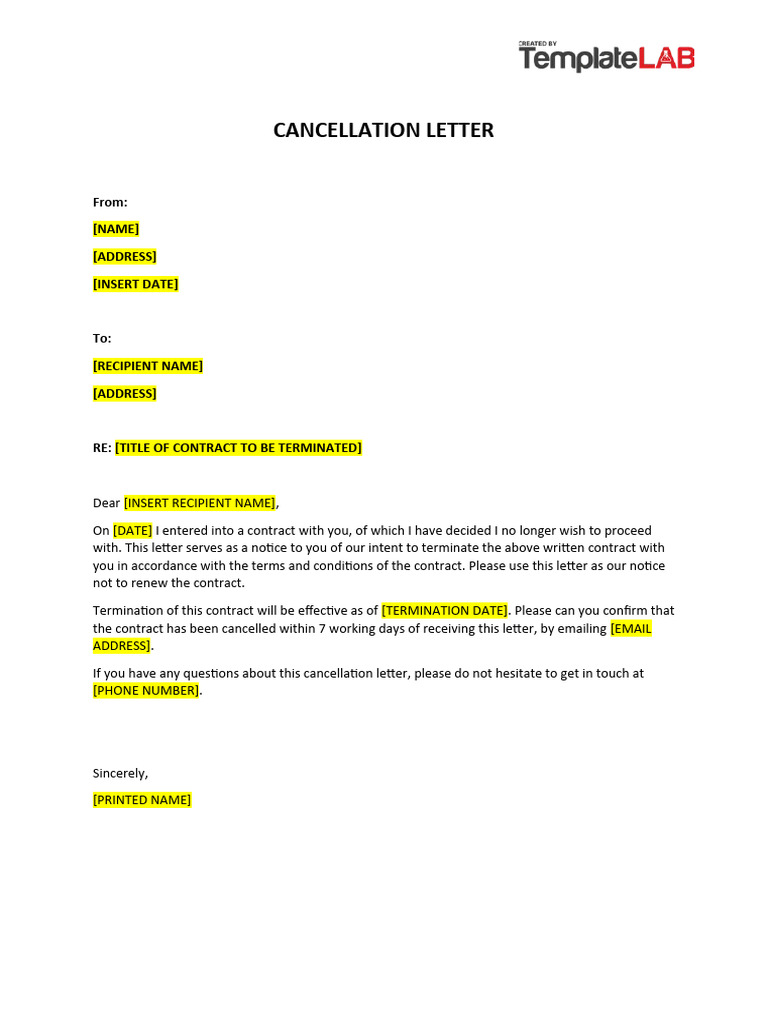 Cancellation Letter Template | PDF | Law