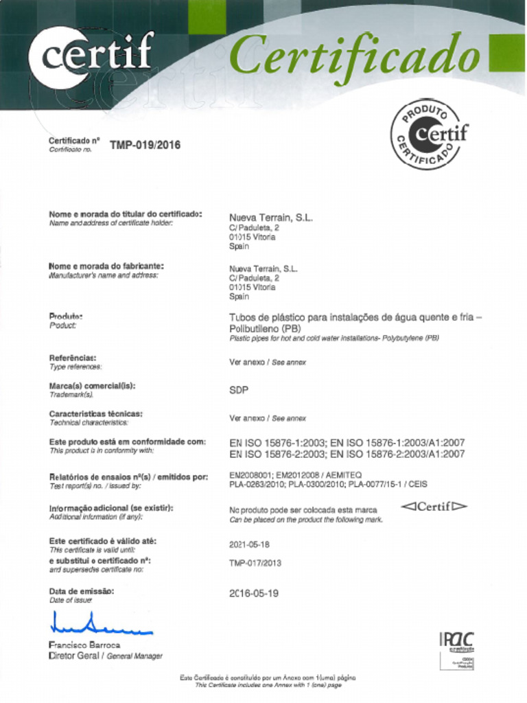 Certif - Tubos | PDF