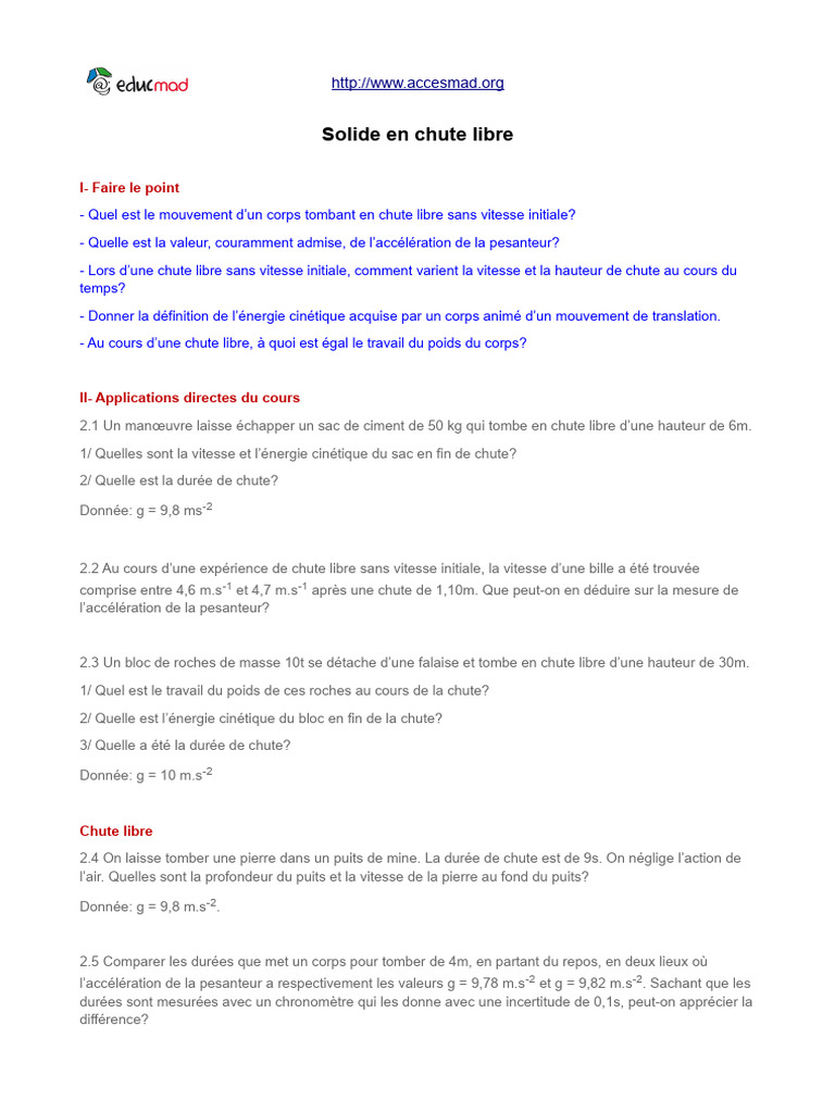 Solide en Chute Libre | PDF | Vitesse | Masse