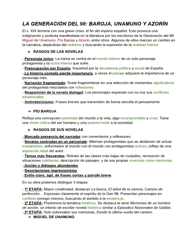 Generación Del 98 | PDF | Novelas | Narración