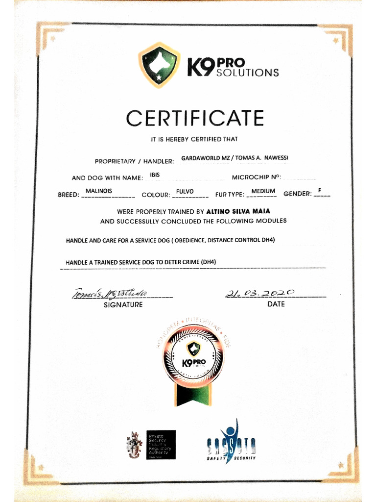 Certificado K9 Pro | PDF