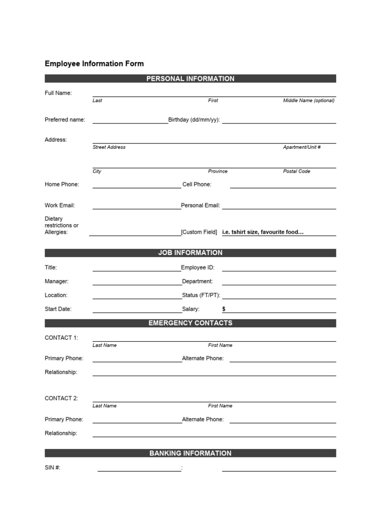 Collage HR Sample Employee Information Form | PDF