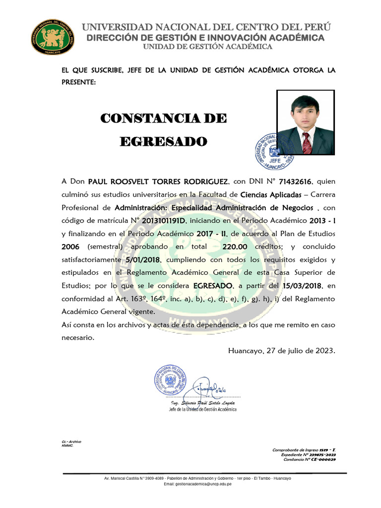 Constancia de Egresado | PDF