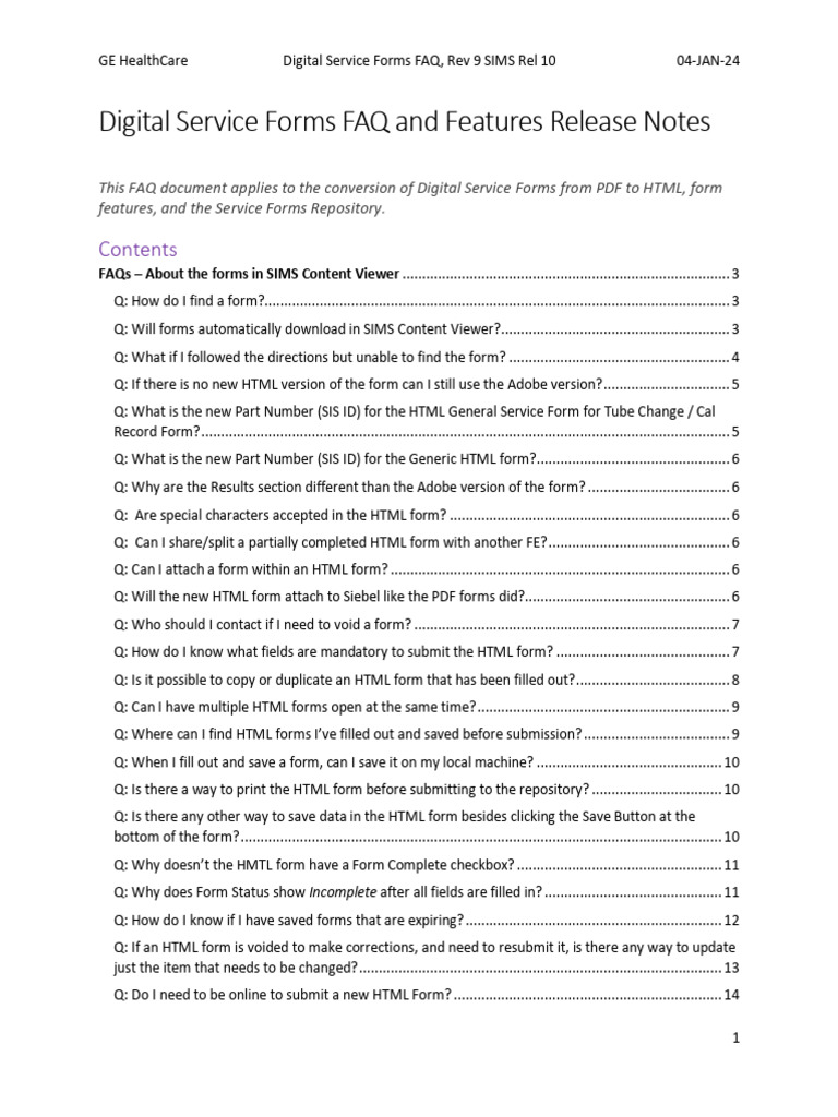 GE HealthCare Digital Forms FAQ | PDF | Online And Offline | Html