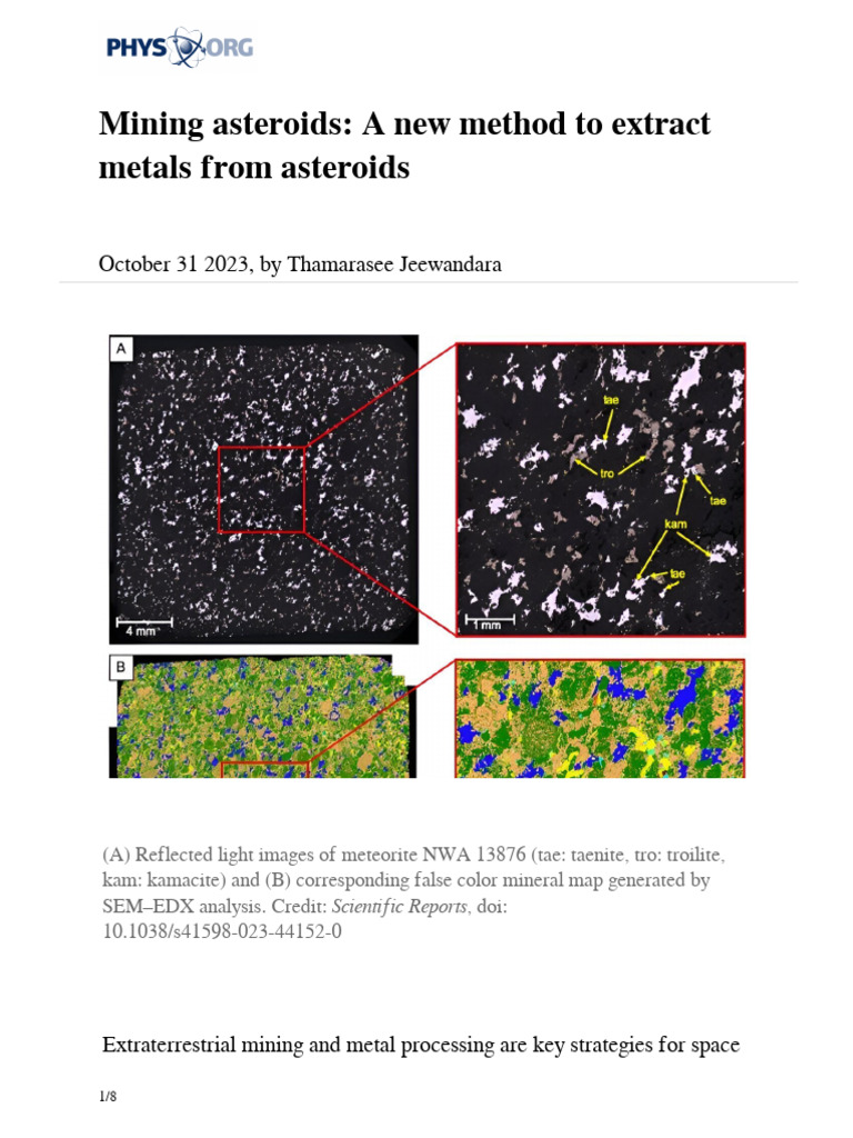 2023 10 Asteroids Method Metals | PDF | Minerals | Meteorite