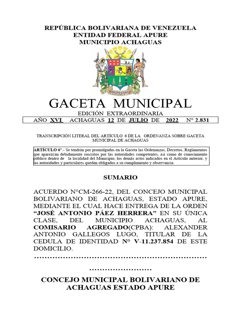 Acuerdo Jose Antonio Paez | PDF | Venezuela | Estado de los Estados Unidos