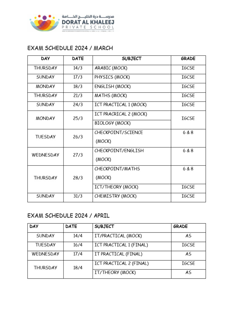 2024 Exam Calendar-updated | PDF
