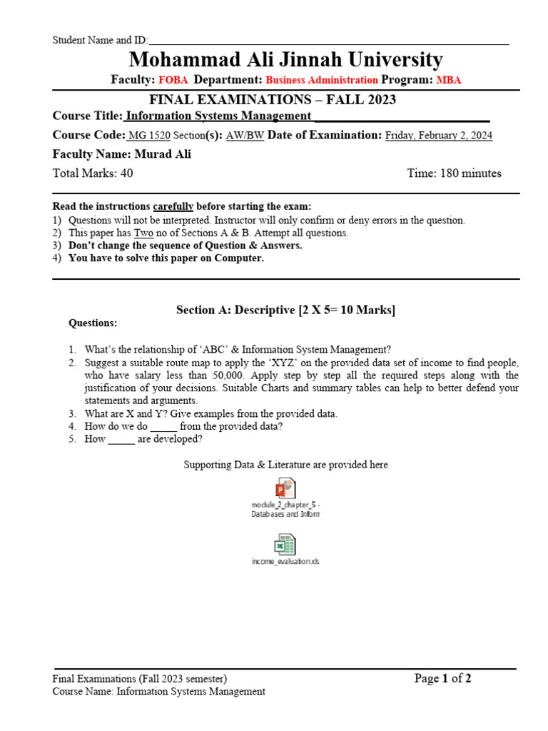 Final - ISM - Final Exam | PDF