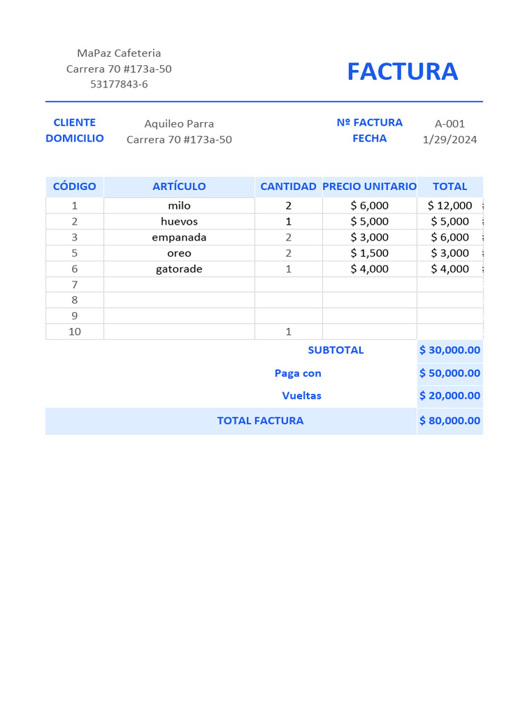 Formato Factura | PDF | Alimentos | Comida de conveniencia