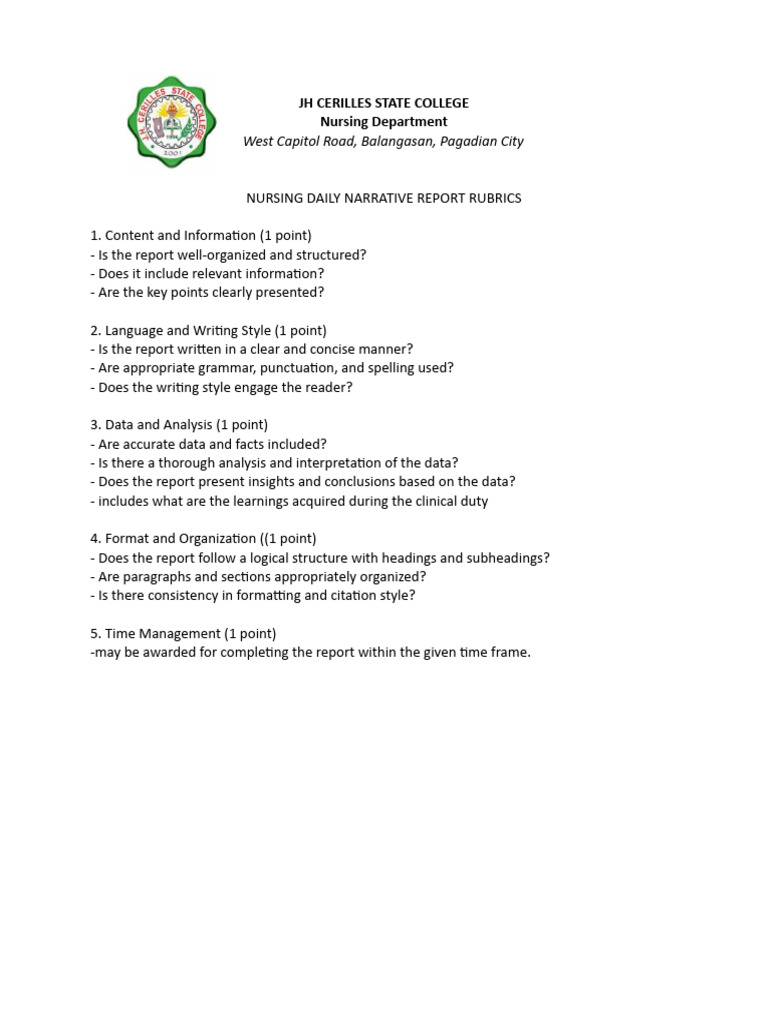 Narrative Report Rubrics | PDF