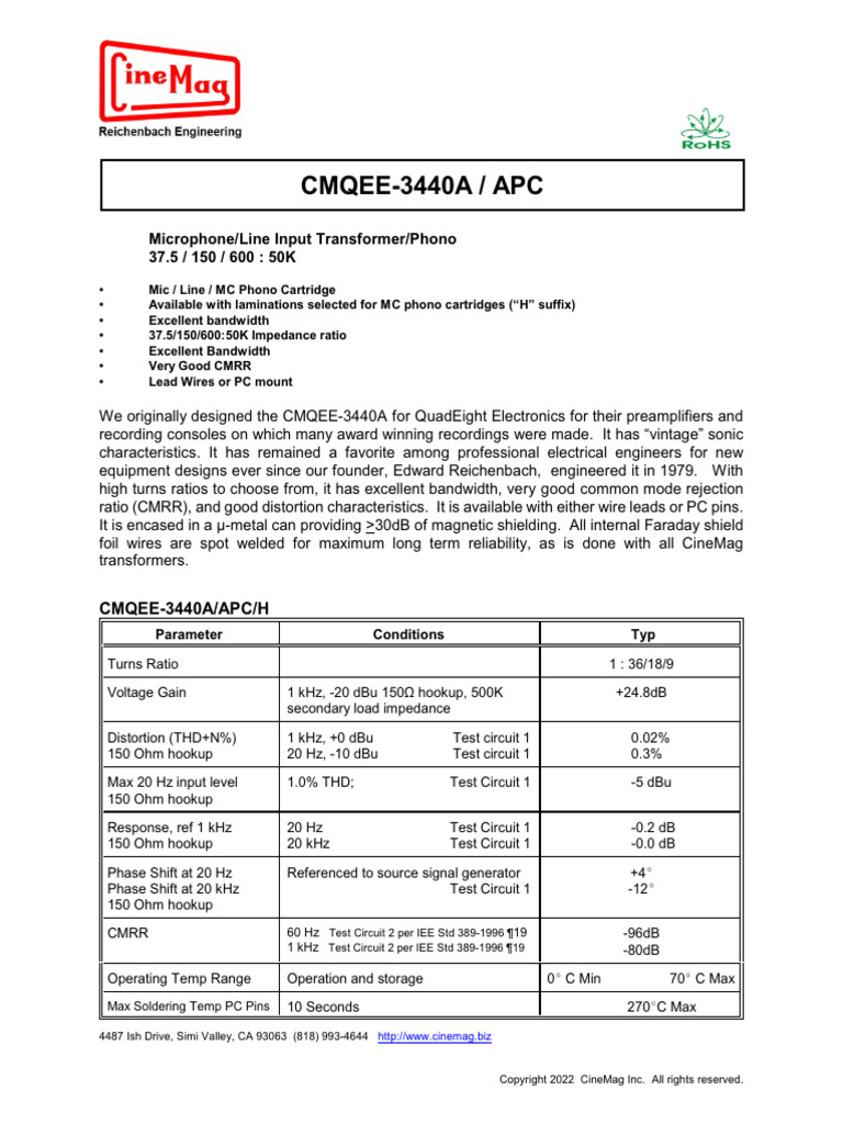 CMQEE-3440A-Data-Sheet | PDF | Microphone | Transformer